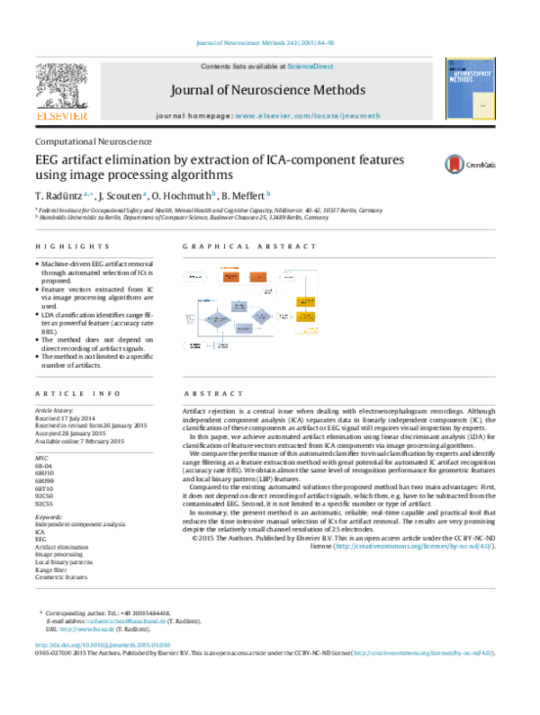 Pdf Eeg Artifact Elimination By Extraction Of Ica Component Features Using Image Processing