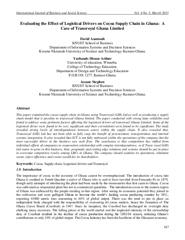 (PDF) Evaluating the Effect of Logistical Drivers on Cocoa Supply Chain ...