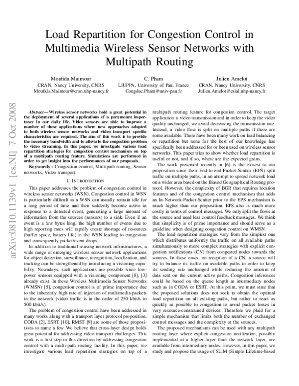 (PDF) Load repartition for congestion control in multimedia wireless sensor networks with ...