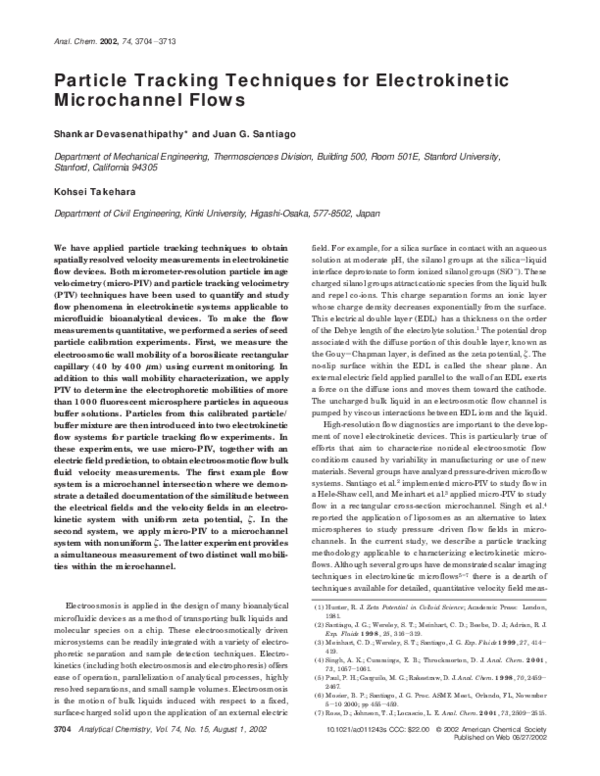 (PDF) Particle tracking techniques for electrokinetic microchannel flows