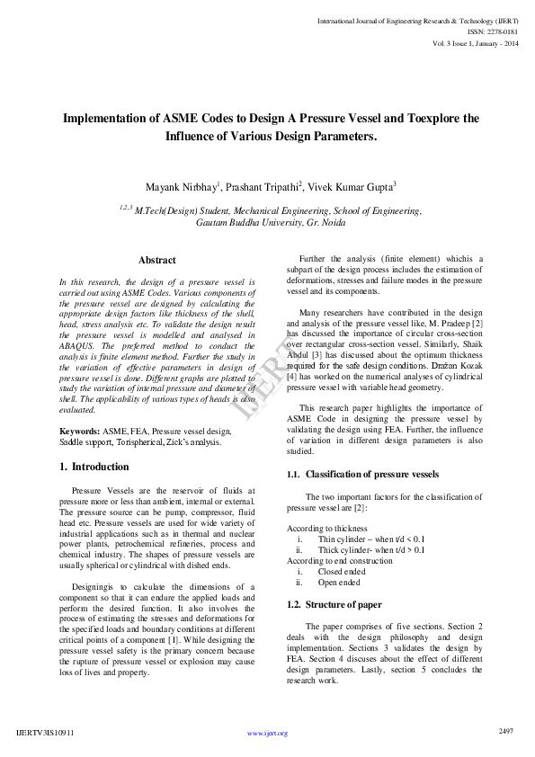 (PDF) Implementation of ASME Codes to Design A Pressure Vessel and To ...