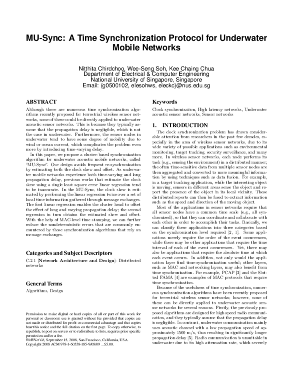 Pdf Mu Sync A Time Synchronization Protocol For Underwater Mobile
