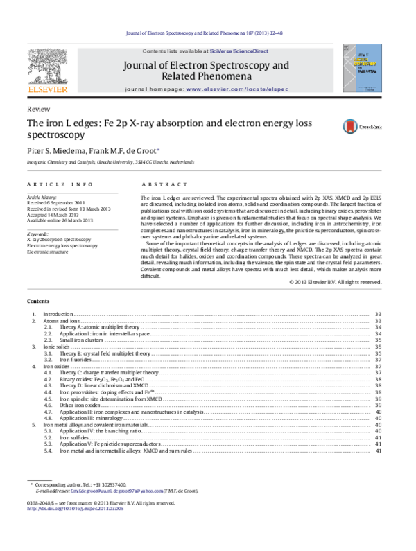 (PDF) The iron L edges: Fe 2p X-ray absorption and electron energy loss ...