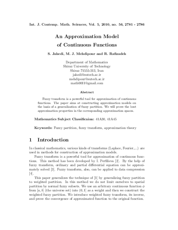 (PDF) An Approximation Model of Continuous Functions