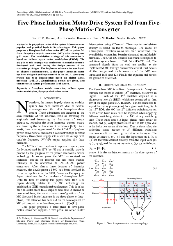 (PDF) Five-Phase Induction Motor Drive System Fed from Five-Phase ...