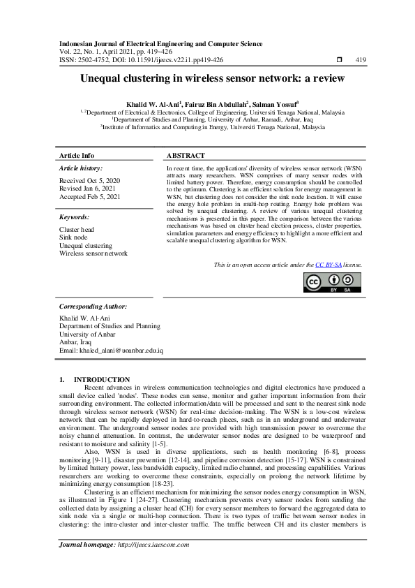 Pdf Unequal Clustering In Wireless Sensor Network A Review Indonesian Journal Of Electrical
