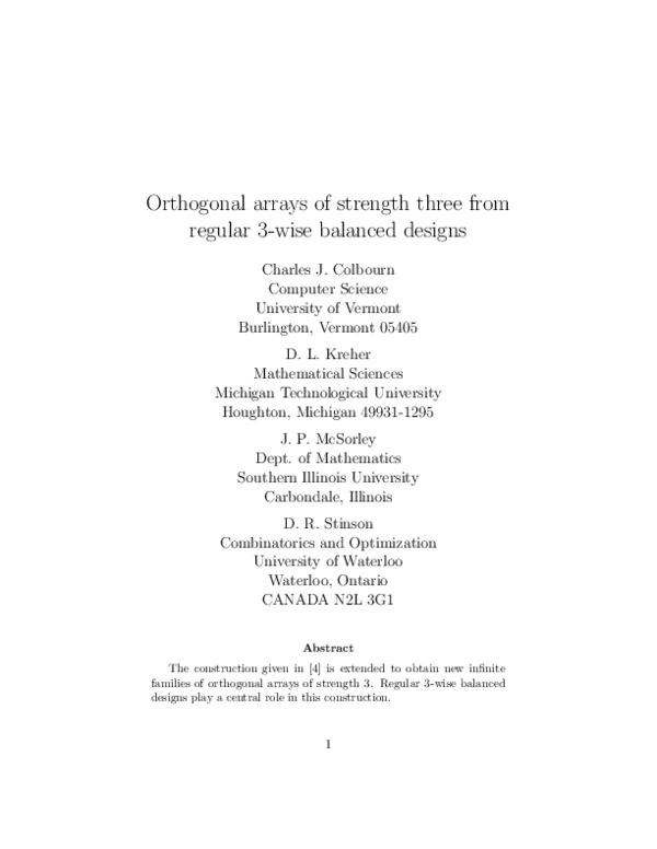 Pdf Orthogonal Arrays Of Strength Three From Regular 3 Wise Balanced