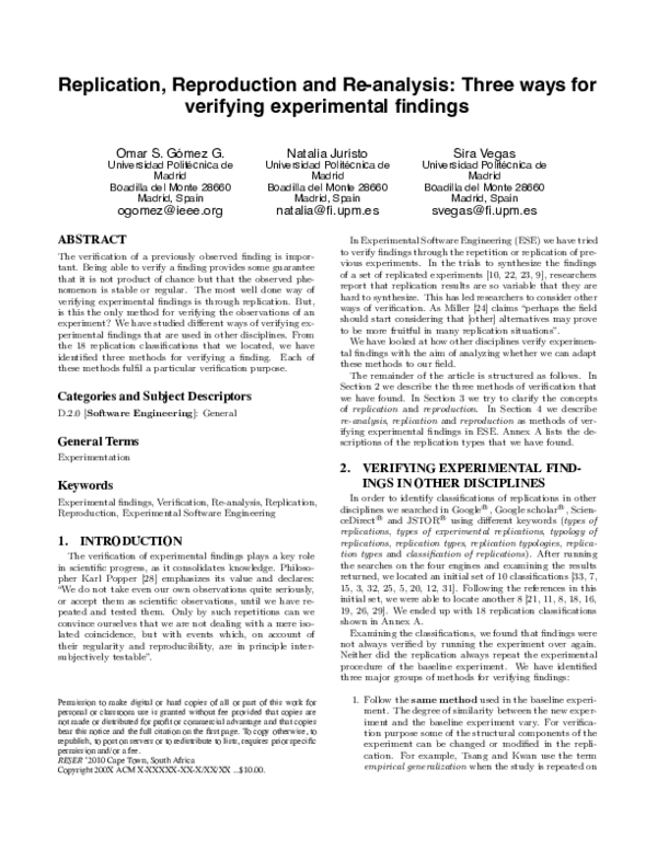 (PDF) Replication, Reproduction and Re-analysis: Three ways for ...