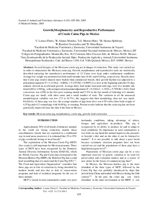(PDF) Growth,Morphometry and Reproductive Performance of Creole Cuino ...