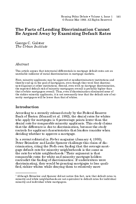 (PDF) The facts of lending discrimination cannot be argued away by ...