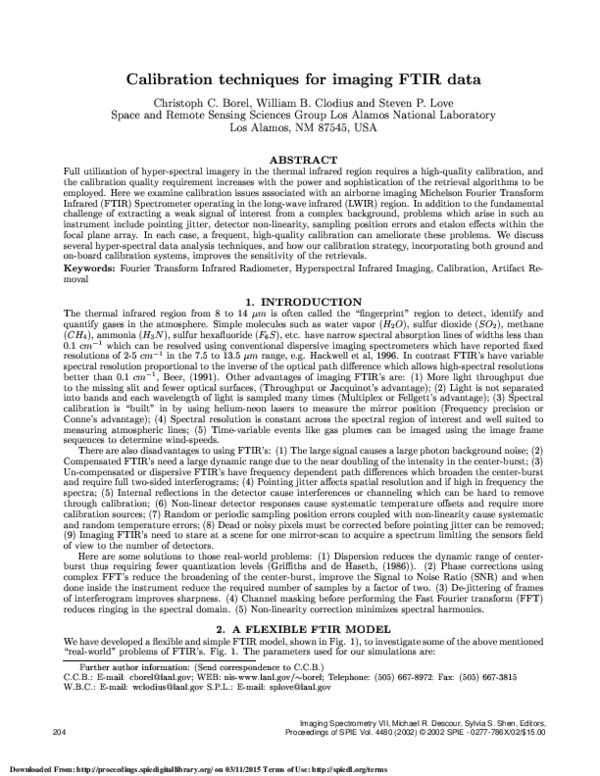 (PDF) Calibration techniques for imaging FTIR data