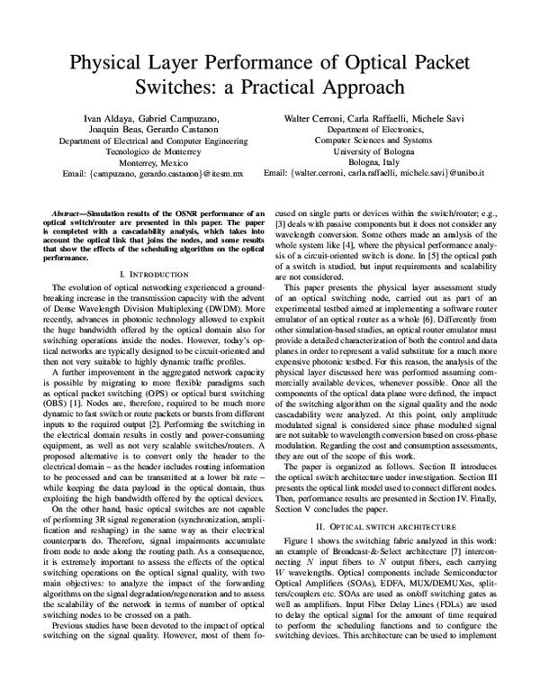 (PDF) Physical layer performance of optical packet switches: A ...