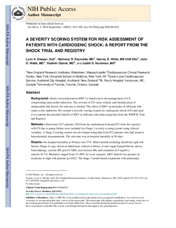 (PDF) A severity scoring system for risk assessment of patients with ...