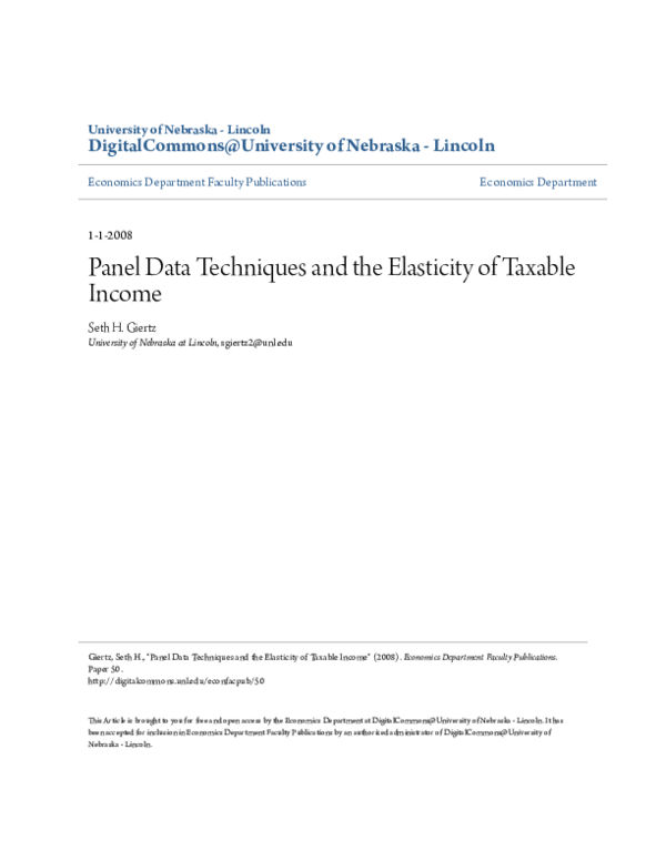 (PDF) Panel Data Techniques and the Elasticity of Taxable Income