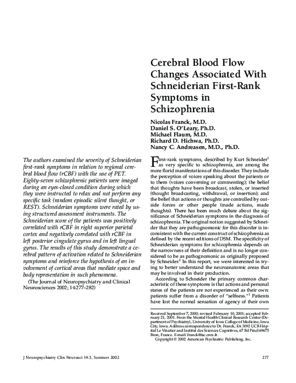 (PDF) Cerebral Blood Flow Changes Associated With Schneiderian First-Rank Symptoms in Schizophrenia