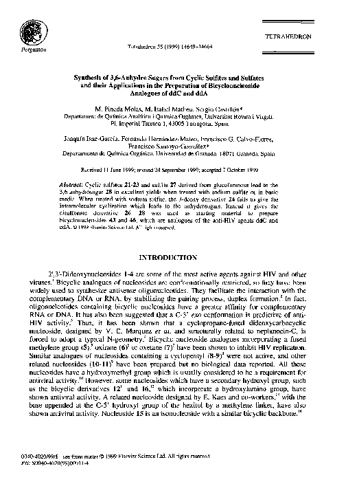 (PDF) Synthesis of 3,6-anhydro sugars from cyclic sulfites and sulfates ...