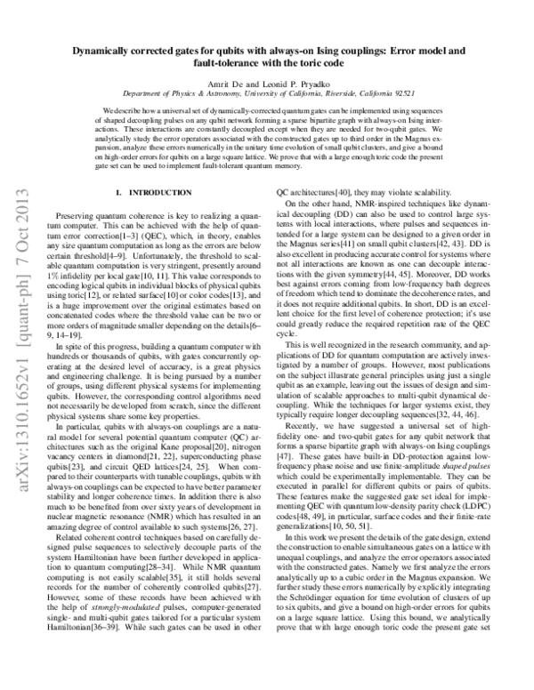 Pdf Dynamically Corrected Gates For Qubits With Always On Ising Couplings Error Model And