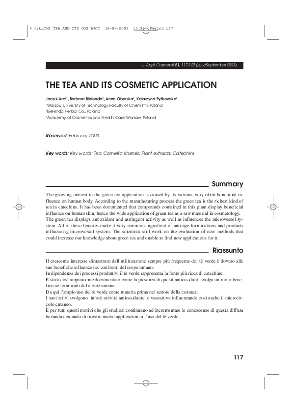 (PDF) The tea and its cosmetic application