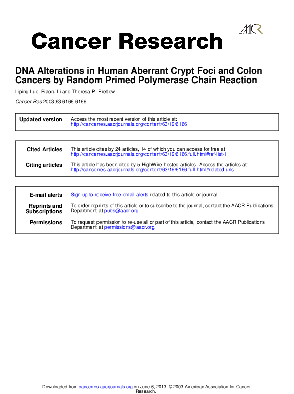 (PDF) DNA alterations in human aberrant crypt foci and colon cancers by ...