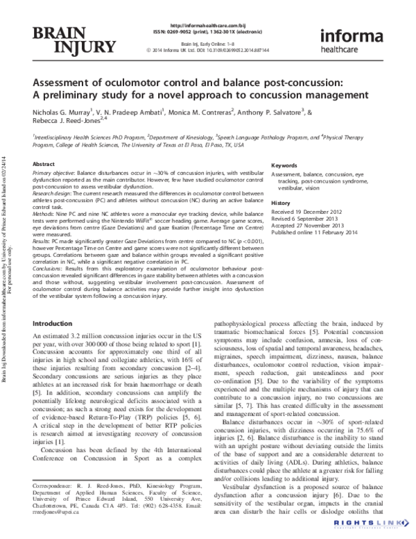 (PDF) Assessment of oculomotor control and balance post-concussion: A ...