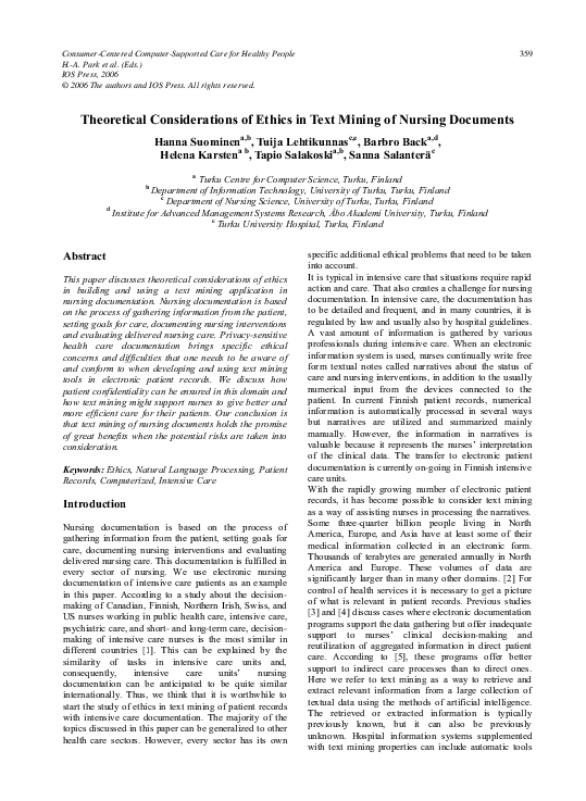 (PDF) Theoretical considerations of ethics in text mining of nursing ...