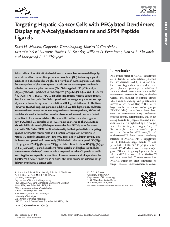 (PDF) Targeting Hepatic Cancer Cells with PEGylated Dendrimers ...