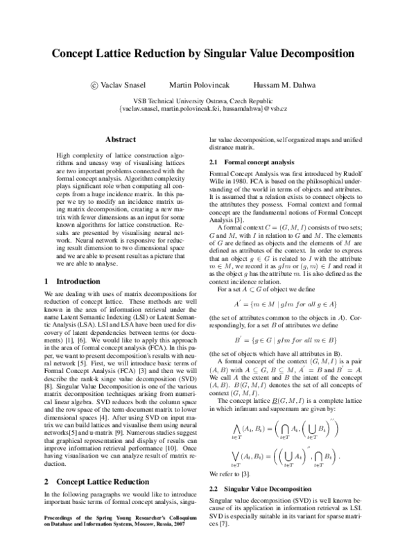 (PDF) Concept Lattice Reduction by Singular Value Decomposition