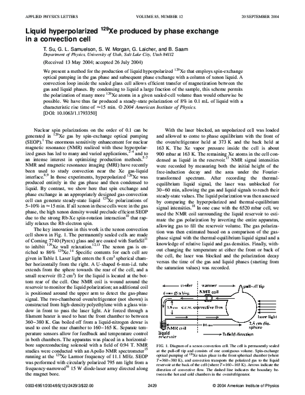 (PDF) Liquid hyperpolarized [sup 129]Xe produced by phase exchange in a ...