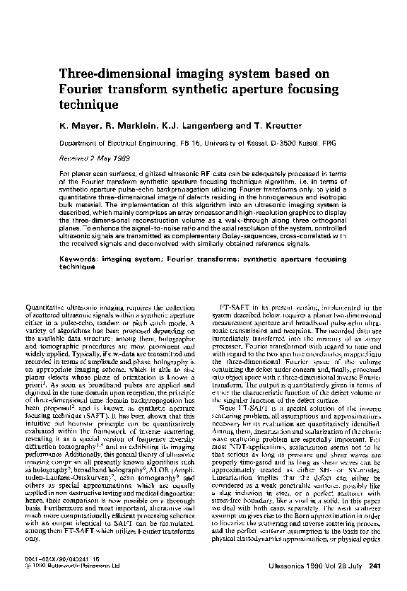 (PDF) 3D Ultrasonic Imaging via Fourier Techniques