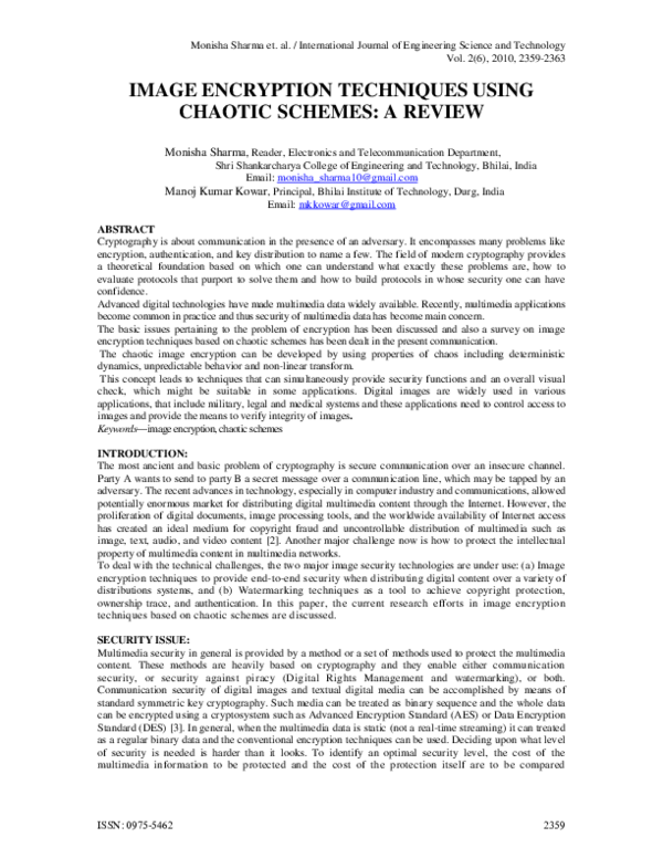 (PDF) Image Encryption Techniques Using Chaotic Schemes: A Review
