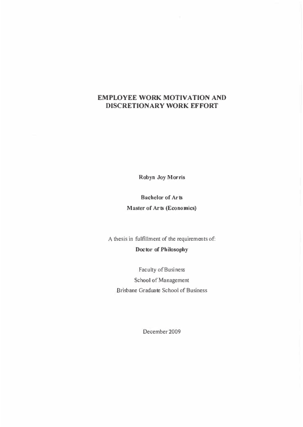 (PDF) Employee work motivation and discretionary work effort