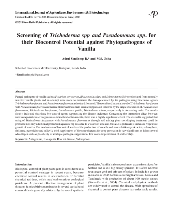 Pdf Screening Of Trichoderma Spp And Pseudomonas Spp For Their