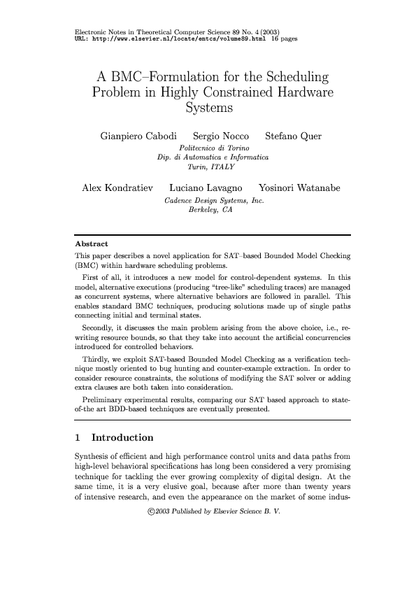 (PDF) A BMC-Formulation for the Scheduling Problem in Highly Constrained Hardware Systems