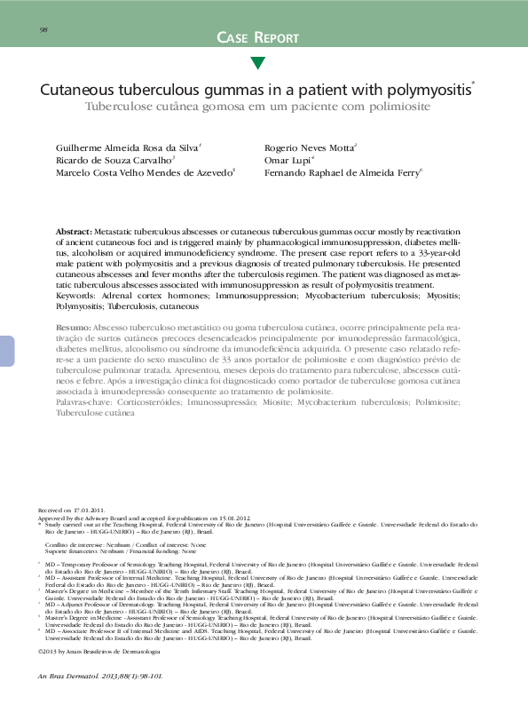 (PDF) Cutaneous tuberculous gummas in a patient with polymyositis*