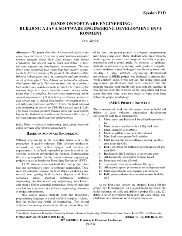 (PDF) Hands on software engineering: building a Java software ...