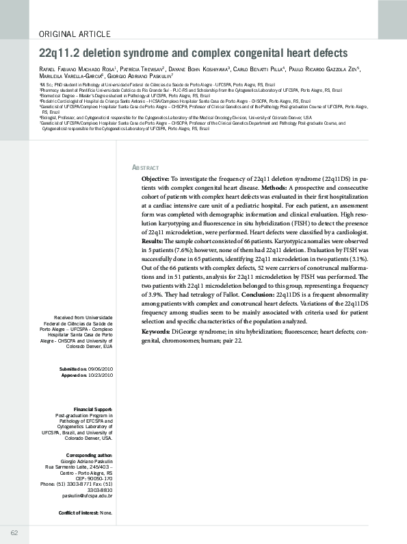 (PDF) 22Q11. 2 Deletion Syndrome and Complex Congenital Heart Defects