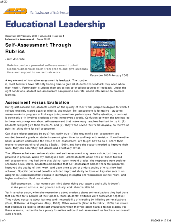 (PDF) Self-Assessment Through Rubrics