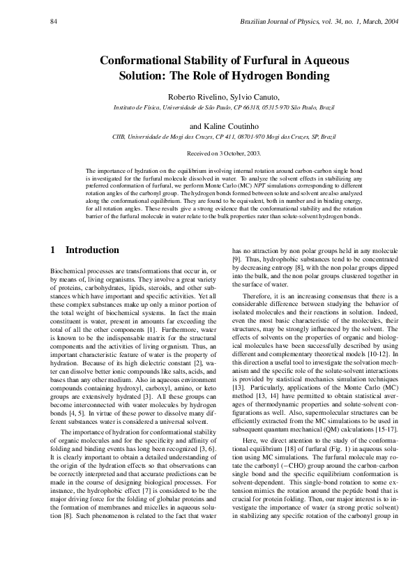 (PDF) Conformational stability of furfural in aqueous solution: the ...