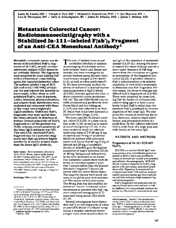 (PDF) Enhanced Detection of Colorectal Cancer Using F(ab')2