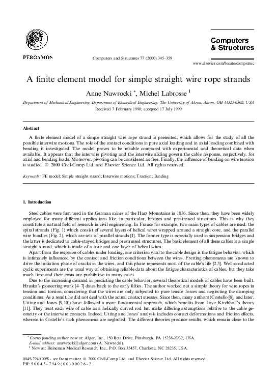 Pdf A Finite Element Model For Simple Straight Wire Rope Strands