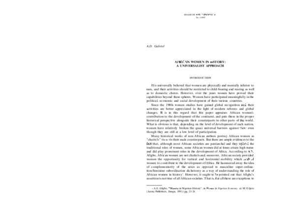 (PDF) African Women in History: A Universalist Approach