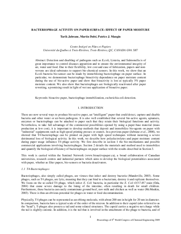 (PDF) Bacteriophage activity on paper surface: Effect of paper moisture