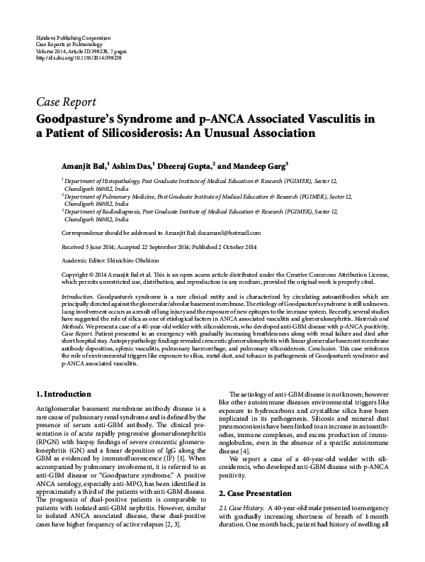 (PDF) Goodpasture’s Syndrome and p-ANCA Associated Vasculitis in a ...