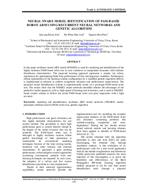 (PDF) Neural Nnarx Model Identification of Pam-Based Robot Arm Using ...