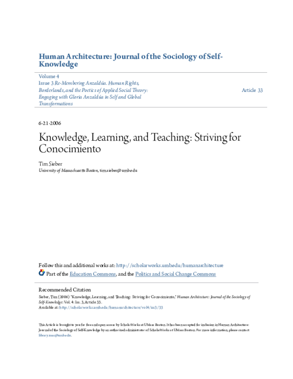 (PDF) Knowledge, Learning, and Teaching Striving for Conocimiento
