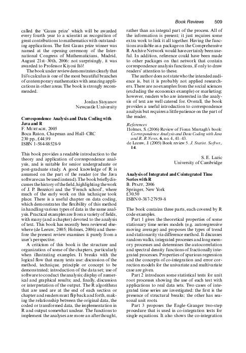 (PDF) Analysis of Integrated and Cointegrated Time Series with R by B ...