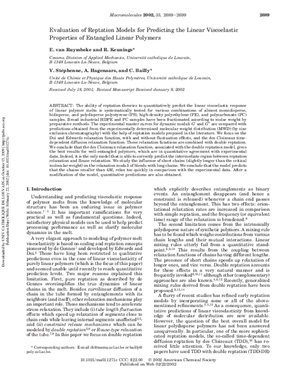 (PDF) Evaluation of reptation models for predicting the linear ...