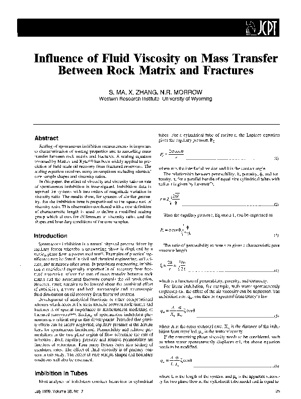 Influence of Fluid Viscosity On Mass Transfer Between Rock Matrix And ...
