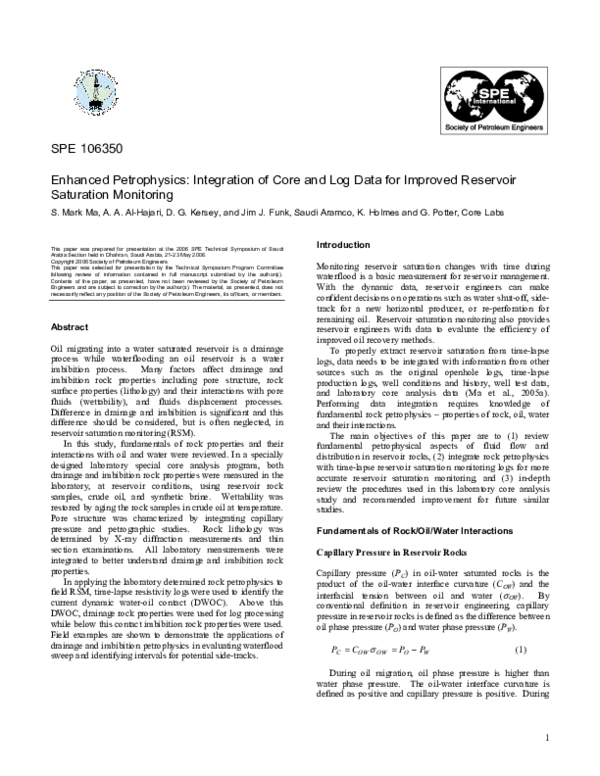 (PDF) Enhanced Petrophysics: Integration of Core and Log Data for ...