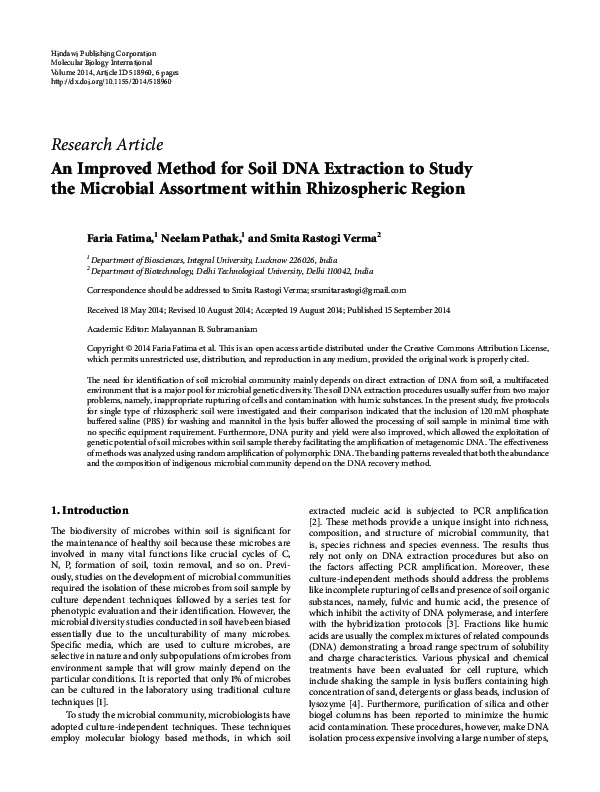 (PDF) An Improved Method for Soil DNA Extraction to Study the Microbial ...